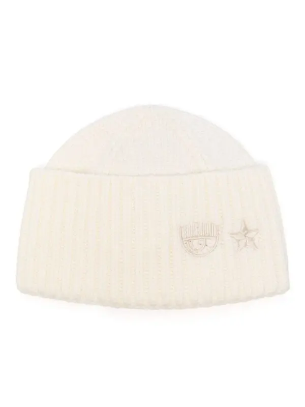 CHIARA FERRAGNI Eye Star-embroidered Beanie - White