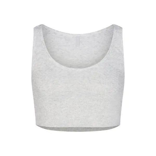 SKIMS Sheer Cotton Rib Super Cropped Tank - Light Heather Grey