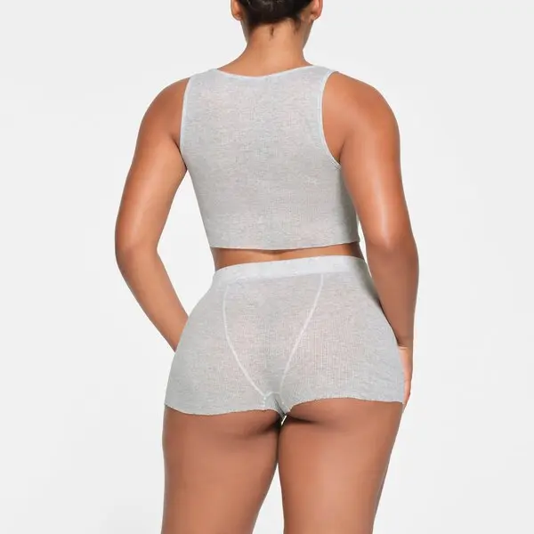 SKIMS Sheer Cotton Rib Super Cropped Tank - Light Heather Grey