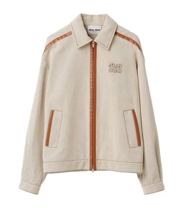 Miu Miu Jacquard Canvas Zip Up Jacket - Black