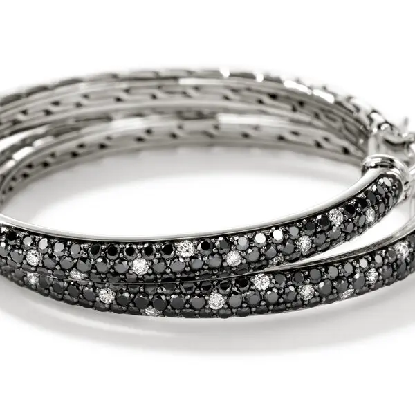 John Hardy Essentials Pave Hoop Earrings With Black And White Diamonds