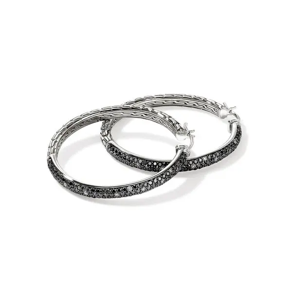 John Hardy Essentials Pave Hoop Earrings With Black And White Diamonds