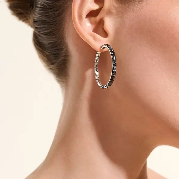 John Hardy Essentials Pave Hoop Earrings With Black And White Diamonds