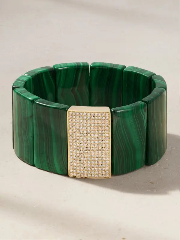 SYDNEY EVAN Large Malachite And Diamond Bracelet - Green