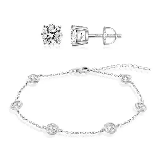 DONATELLO GIAN Name Sterling Crystal Earrings And Bracelet Set - Silver