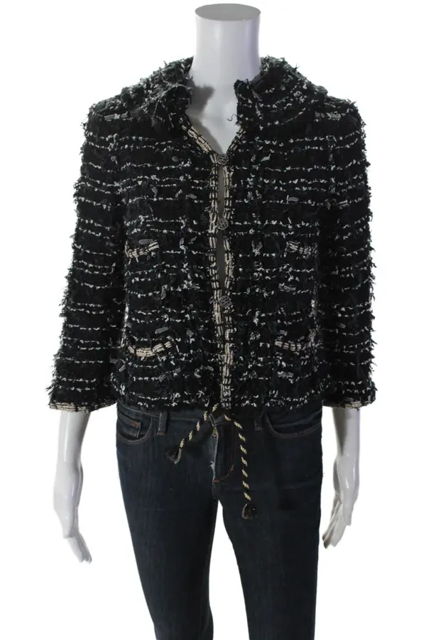 Chanel Textured Collar Pockets Long Sleeve Jacket M4476 - Black