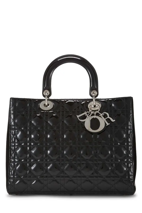 Dior Cannage Quilted Patent Leather Lady - Black