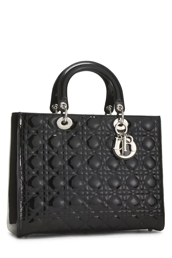 Dior Cannage Quilted Patent Leather Lady - Black