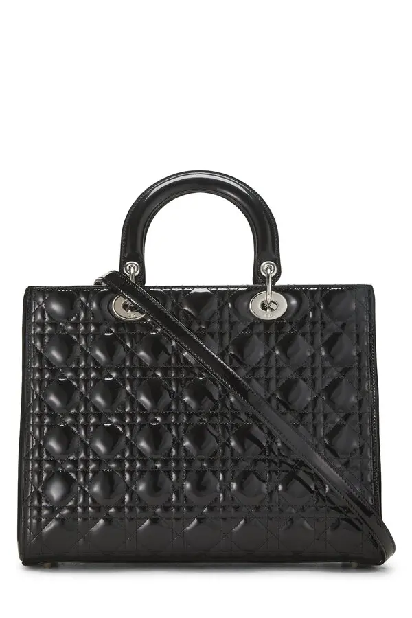 Dior Cannage Quilted Patent Leather Lady - Black
