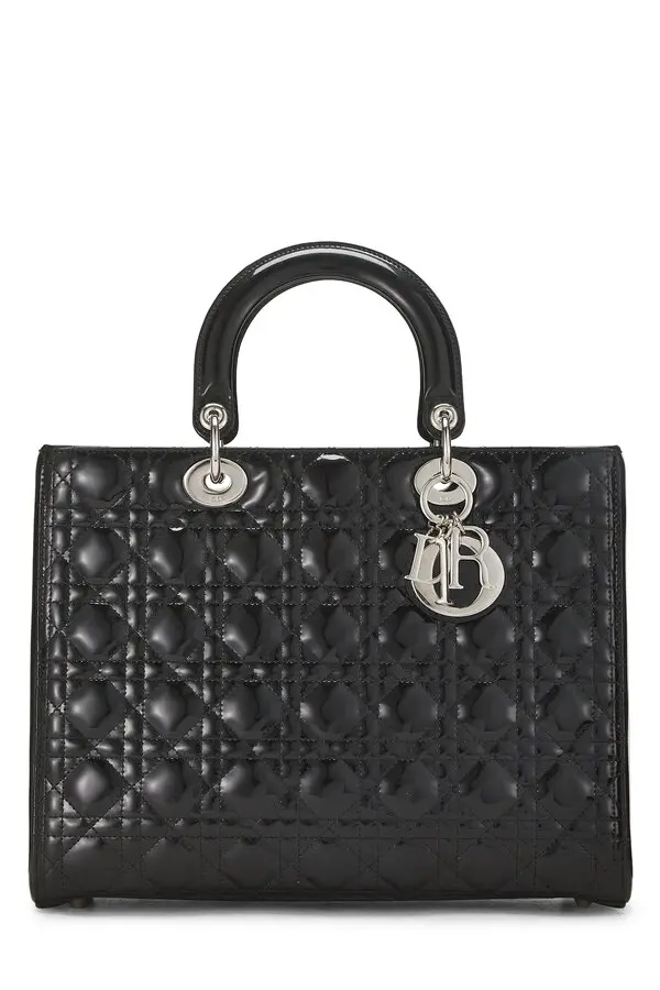 Dior Cannage Quilted Patent Leather Lady - Black