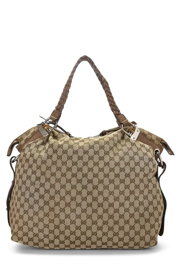 Gucci Original Gg Canvas Bamboo Braided Tote Bag - Beige