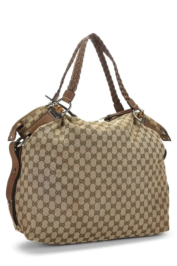 Gucci Original Gg Canvas Bamboo Braided Tote Bag - Beige