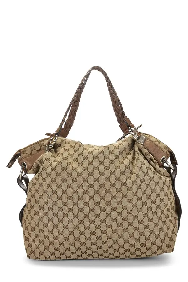 Gucci Original Gg Canvas Bamboo Braided Tote Bag - Beige