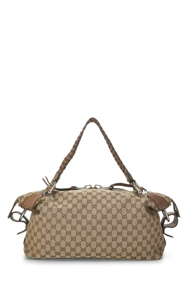 Gucci Original Gg Canvas Bamboo Braided Handbag - Beige