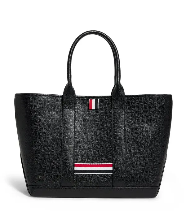 Thom Browne Small Leather Tote Bag - Black