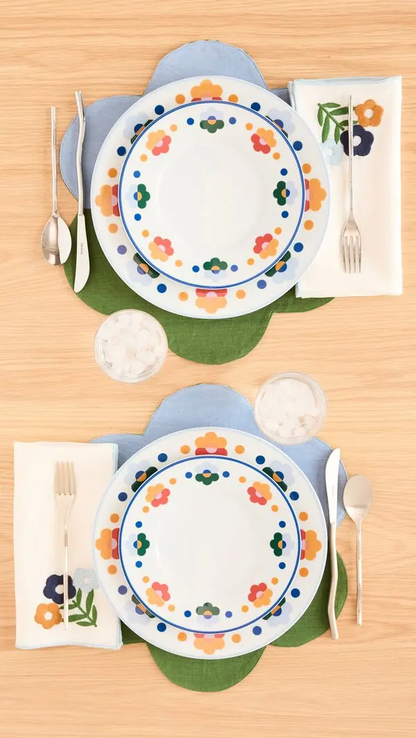 MISETTE Floral Embroidered Linen Napkins Set Of 4 - Floral/dark Blue
