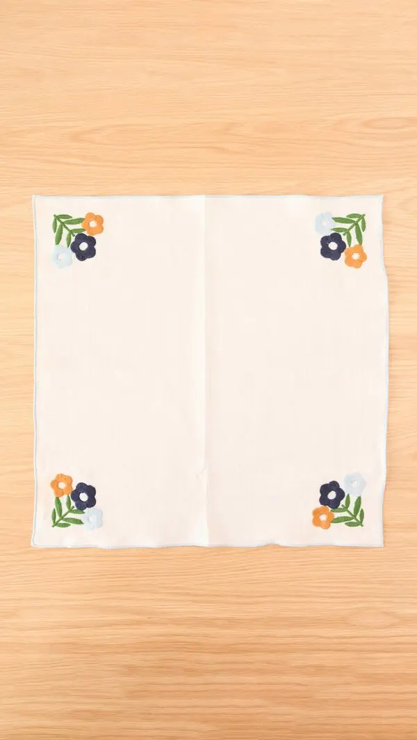 MISETTE Floral Embroidered Linen Napkins Set Of 4 - Floral/dark Blue