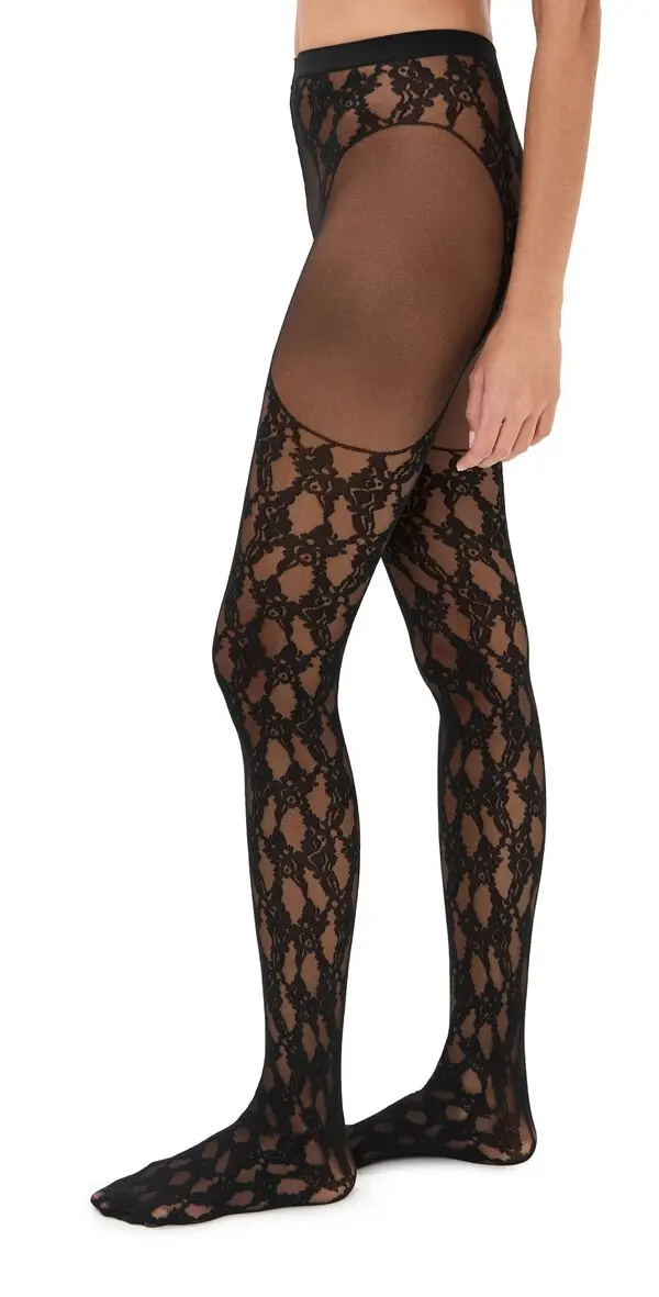 Wolford Floral Lace Tights In Black - 70% Off | Editorialist