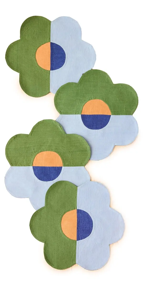 MISETTE Linen Patchwork Placemats Set Of 4 - Floral/green/blue