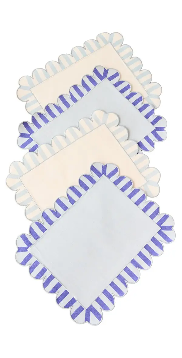 MISETTE Embroidered Linen Placemats Set Of 4 - Blue