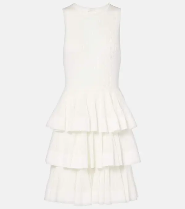 Zimmermann Crush Ruffled Tiered Knit Minidress - White