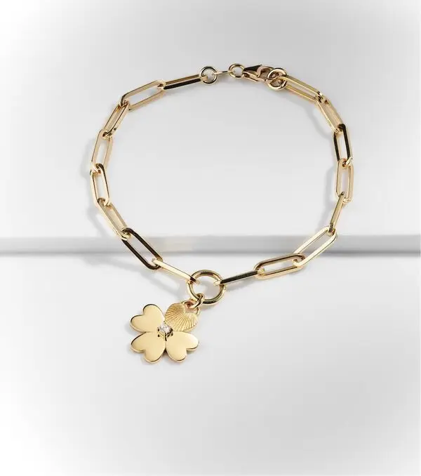 FOUNDRAE Four Leaf Clover Diamond Chain Bracelet In 18kt Yellow