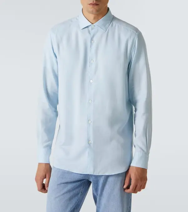 Zegna Cotton And Cashmere Shirt - Blue