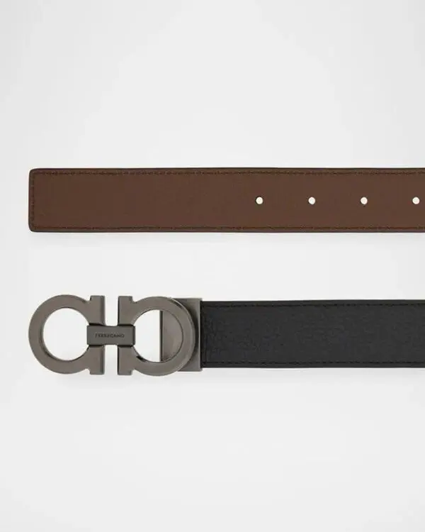 FERRAGAMO Reversible Gancini-buckle Belt - Black Brown