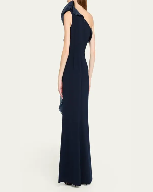 Rickie Freeman For Teri Jon One-shoulder Ruffle Gown - Navy