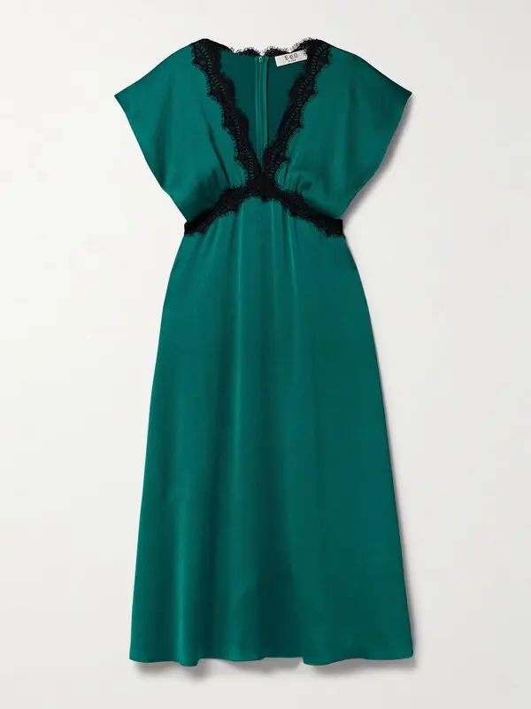 Sea Noa Lace-trimmed Hammered-satin Midi Dress - Blue