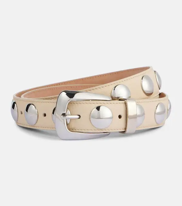 Khaite Benny Studded Leather Belt - White