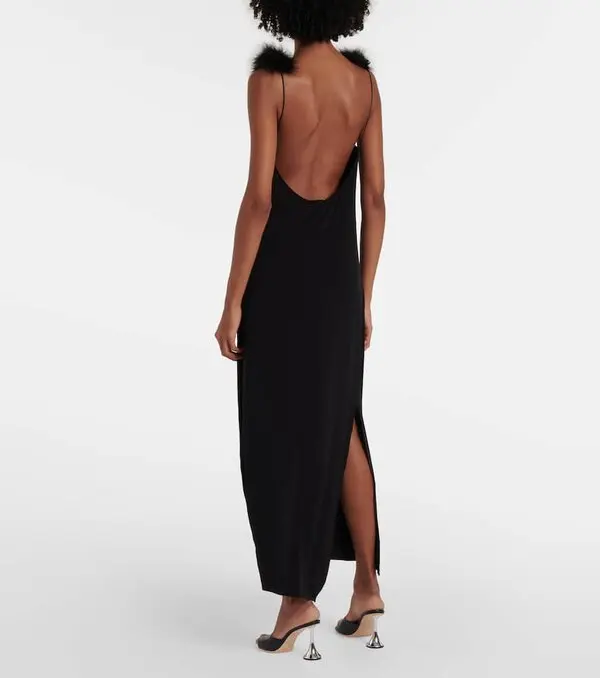 Coperni Boa Feather-trimmed Maxi Dress