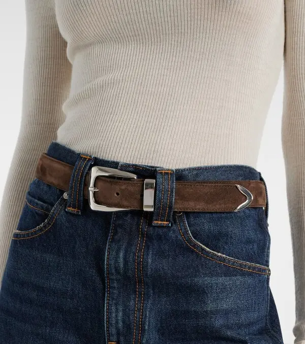 Khaite Benny Suede Belt - Brown
