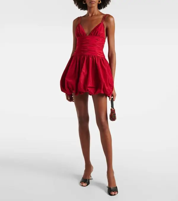 Staud Loren Ruched Mini Dress - Red