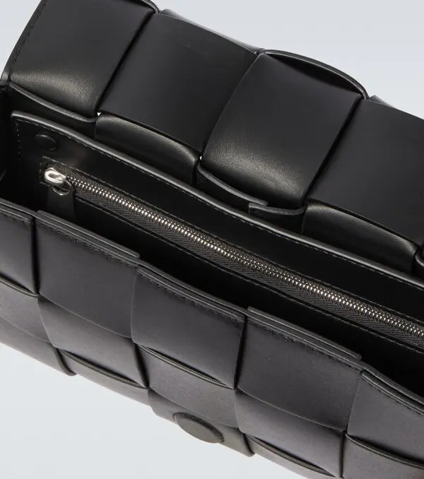 Bottega Veneta Cassette Intreccio Leather Crossbody Bag - Black
