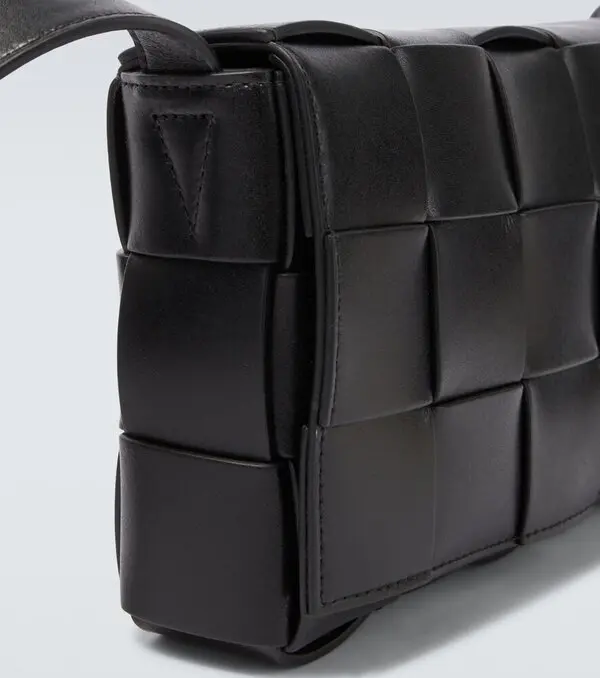 Bottega Veneta Cassette Intreccio Leather Crossbody Bag - Black