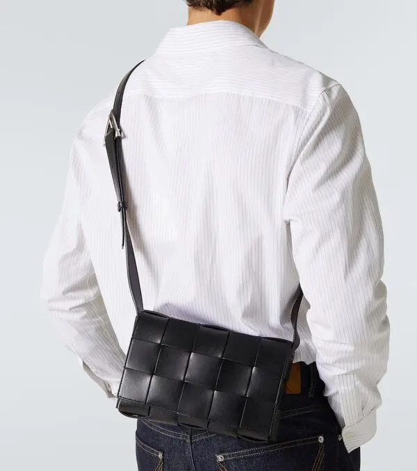 Bottega Veneta Cassette Intreccio Leather Crossbody Bag - Black