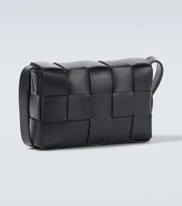 Bottega Veneta Cassette Intreccio Leather Crossbody Bag - Black