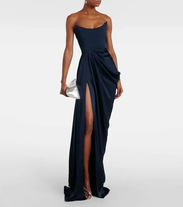 Alex Perry Draped Satin Bustier Gown