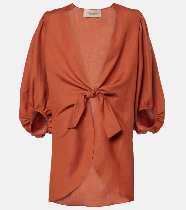 ADRIANA DEGREAS Solid Linen-blend Shirt - Brown