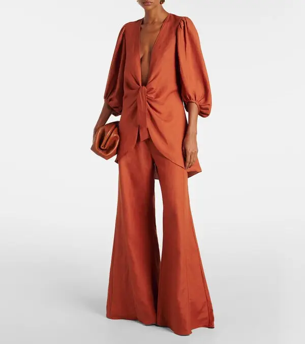 ADRIANA DEGREAS Solid Linen-blend Shirt - Brown