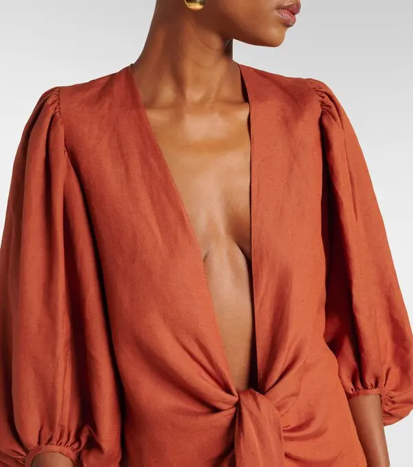 ADRIANA DEGREAS Solid Linen-blend Shirt - Brown
