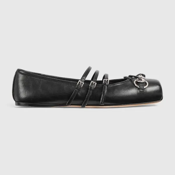 Gucci Horsebit Leather Ballet Flat - Black
