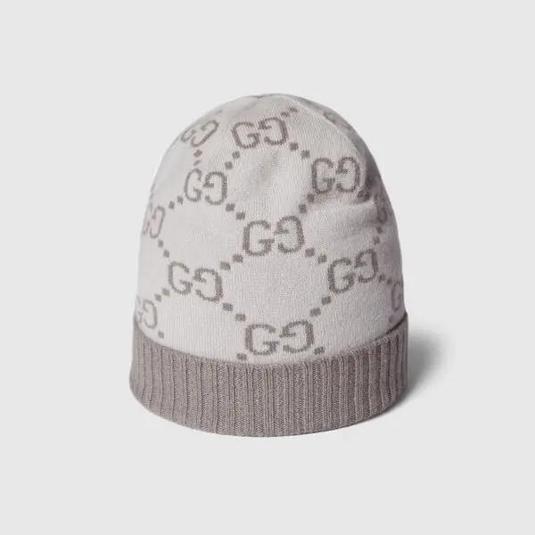 Gucci Gg Cashmere Jacquard Beanie - Grey
