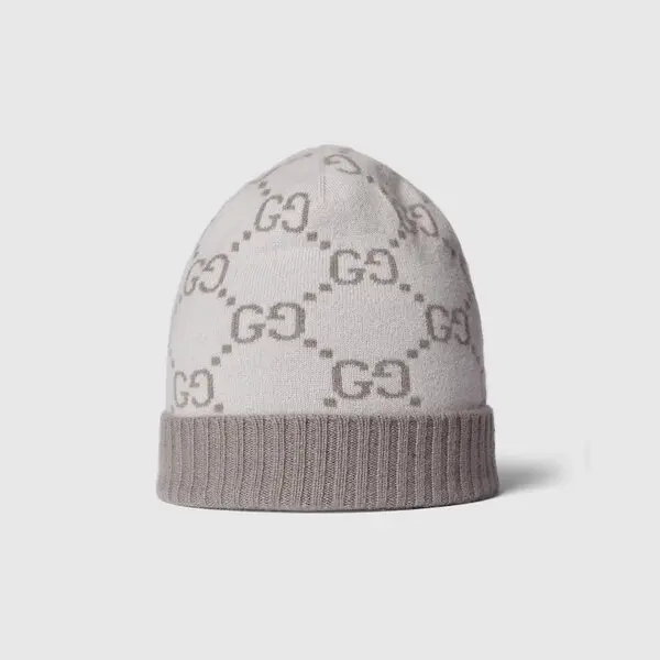 Gucci Gg Cashmere Jacquard Beanie - Grey