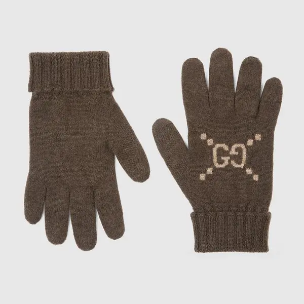 Gucci Gg Cashmere Gloves - Brown
