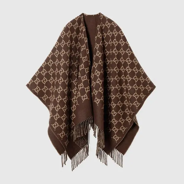 Gucci Gg Wool Jacquard Cape - Brown