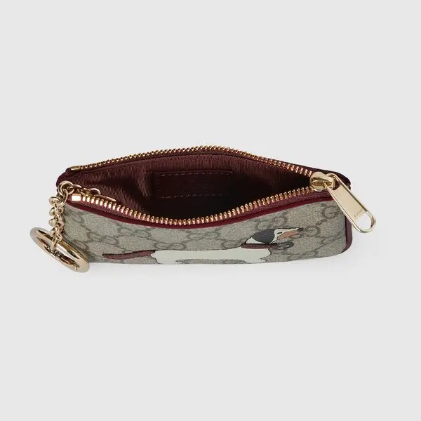 Gucci Gg Key Case With Dog Detail Original Gg Fabric - Beige
