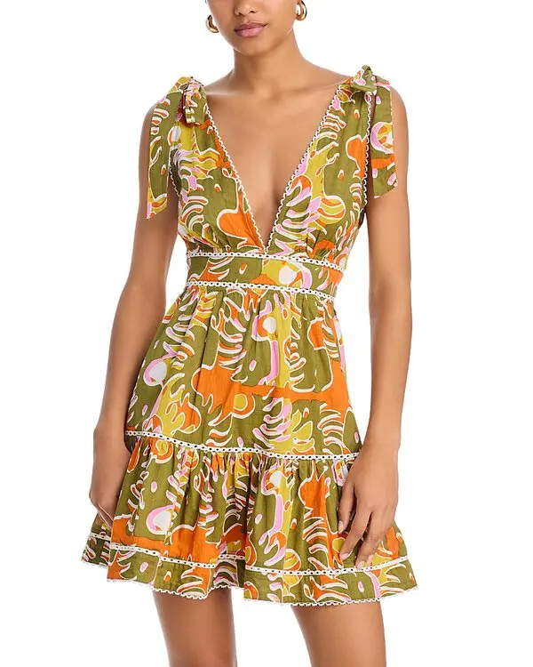 Poupette St Barth Cara Mini Dress - Green Geo Afro