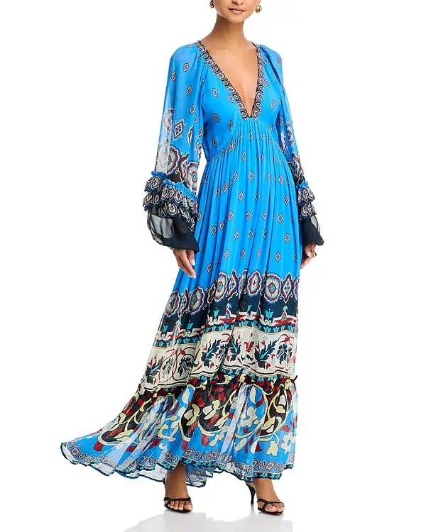 Farm Rio Ainka Tiles Maxi Dress - Ainika Tiles Blue